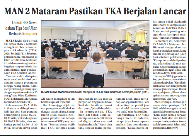 MAN 2 MATARAM PASTIKAN TKA BERJALAN LANCAR