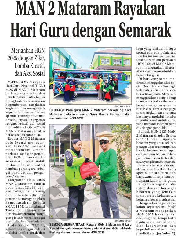 MAN 2 MATARAM RAYAKAN HARI GURU DENGAN SEMARAK
